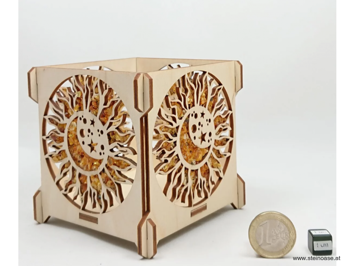 Bernstein Teelichthalter - Sonne, Mond & Sterne